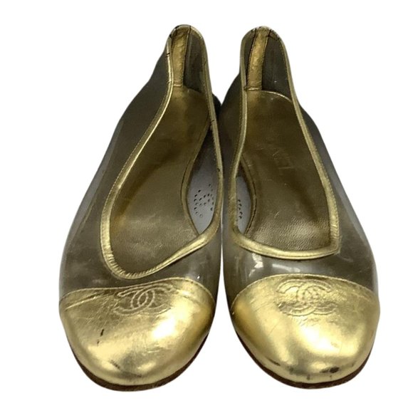 CHANEL | Shoes | Chanel Gold Perspex Ballet Flats Size 36 Us 6 ...